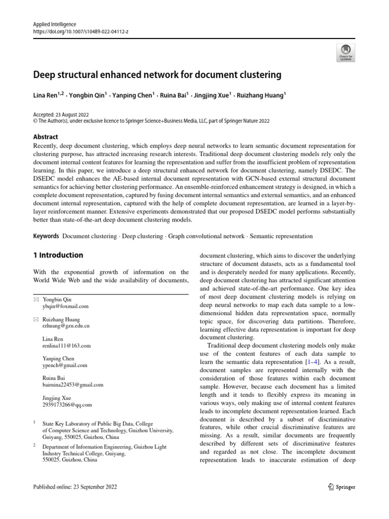 1.1 Deep Structural Enhanced Network For Document Clustering | PDF | Cluster Analysis | Deep ...