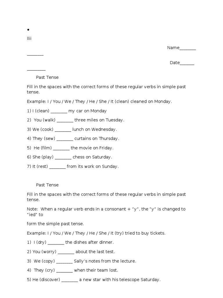 Past Tense Fill in Regular and Irregular Verbs | PDF | Grammatical ...