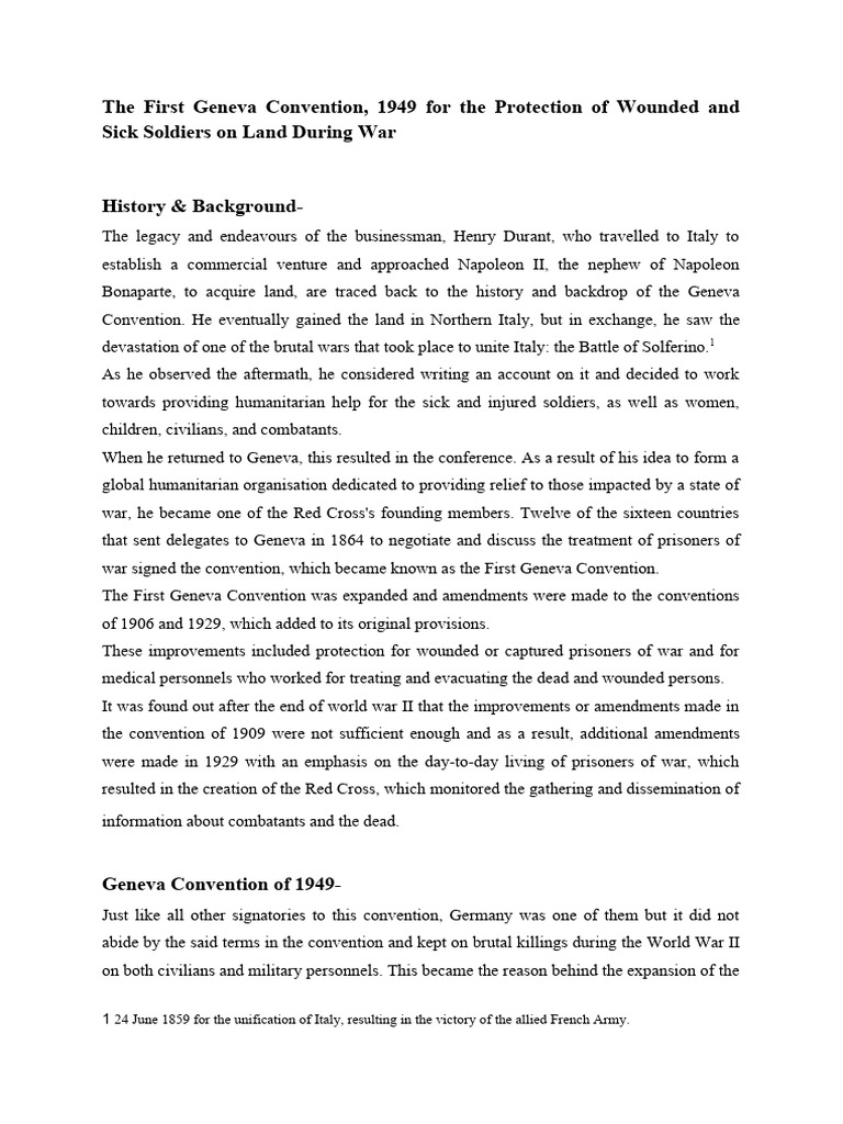 First Geneva Convention: A Humanitarian Legacy | PDF | Geneva ...