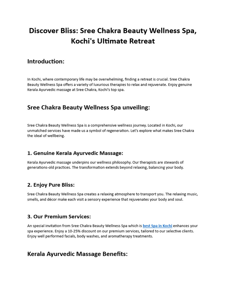 Sree Chakra Beauty Wellness Spa | PDF | Massage | Spa
