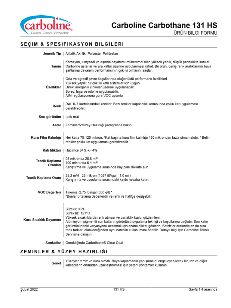 Carboline Carbothane 131 HS PDS | PDF