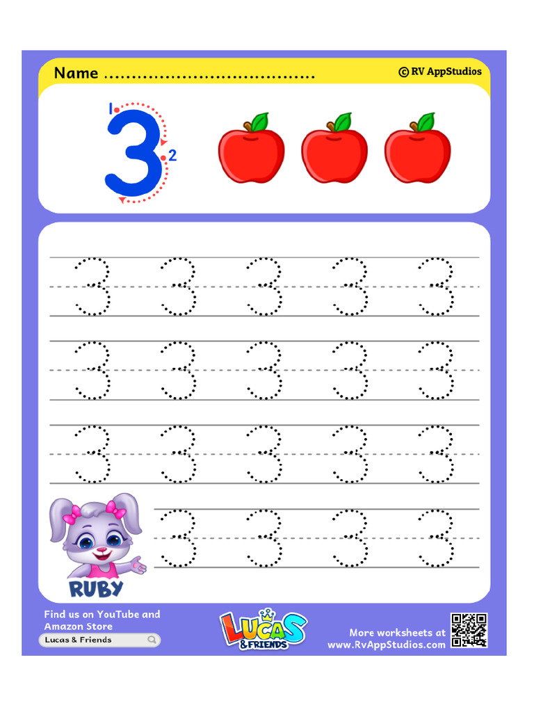 375 Free Printable Worksheets For Kids Number 3 Tracing Worksheets | PDF