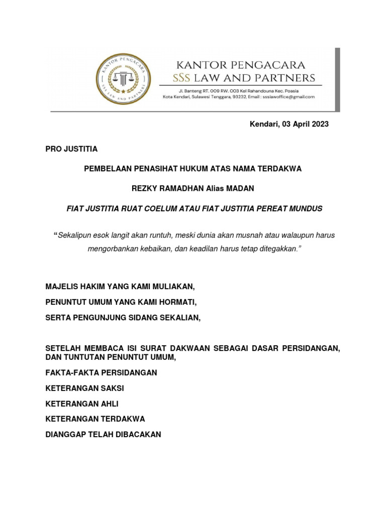 Bacaan Pembelaan Kasus Pembunuhan | PDF | Hukum