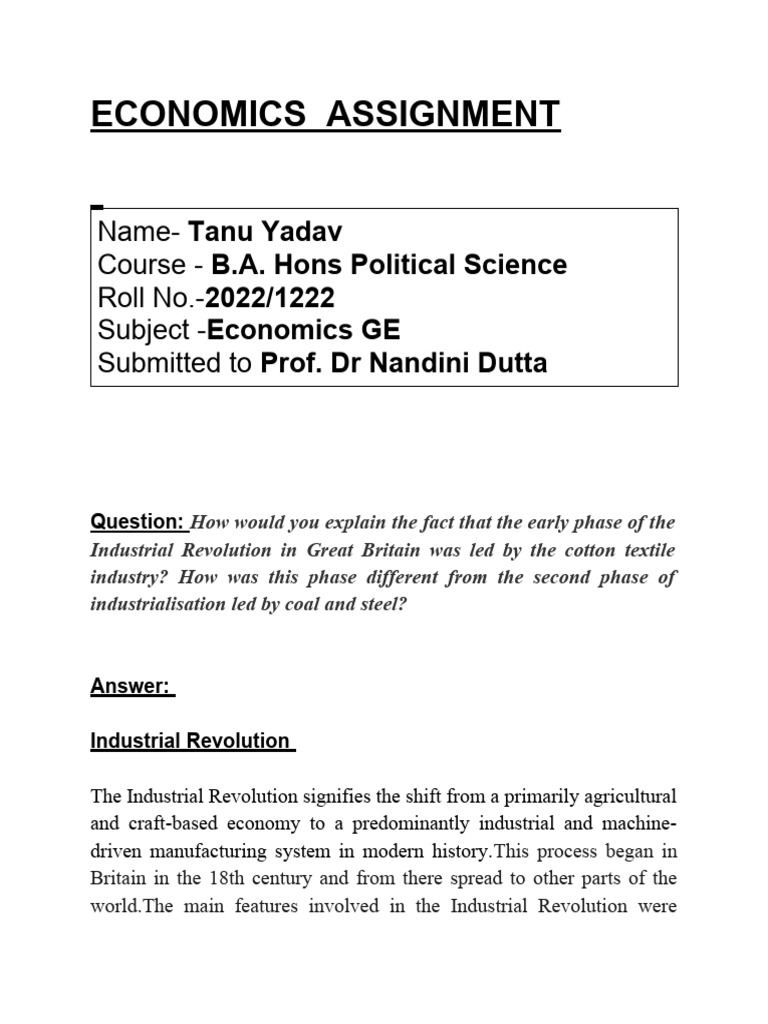 Economics Assignment | PDF | Industrial Revolution | Economic Growth