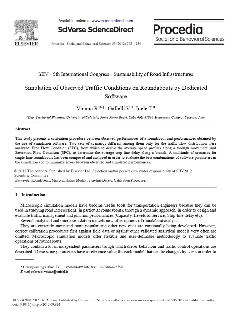 19_Simulation of Observed Traffic Conditions on Roundabouts by Dedicated Software | PDF ...