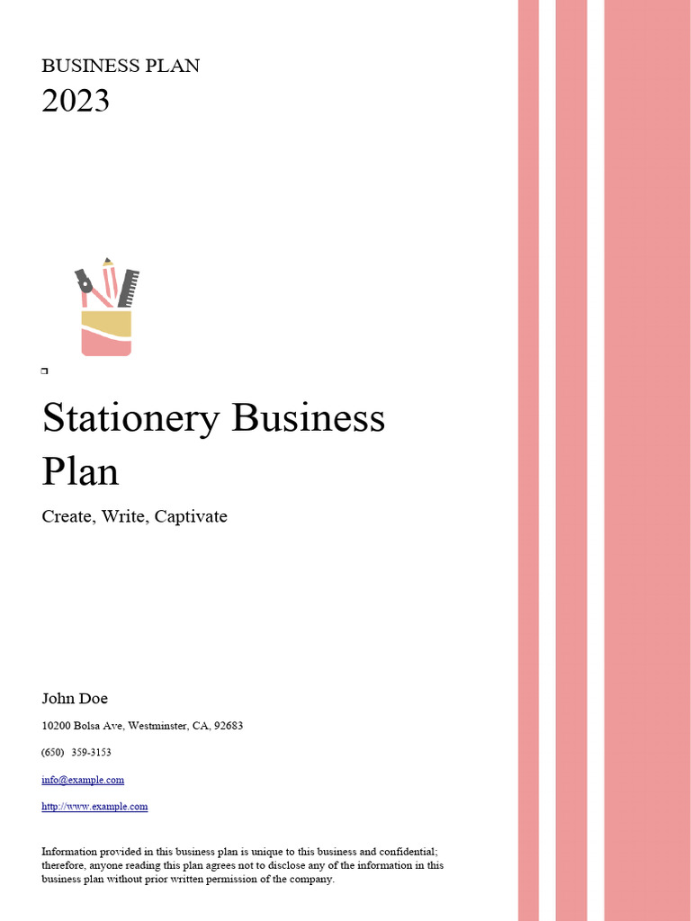 Stationery Business Plan Pdf Product Business Business Plan