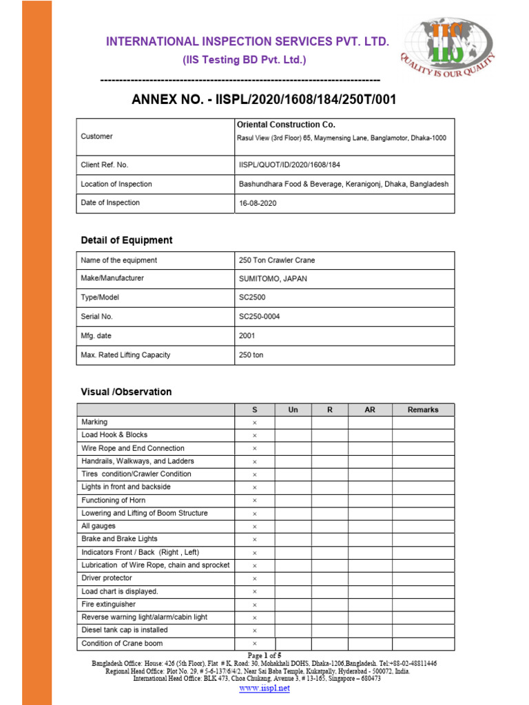 001 - Annex - 250 Ton Crawler Crane | PDF | Crane (Machine) | Manufactured Goods