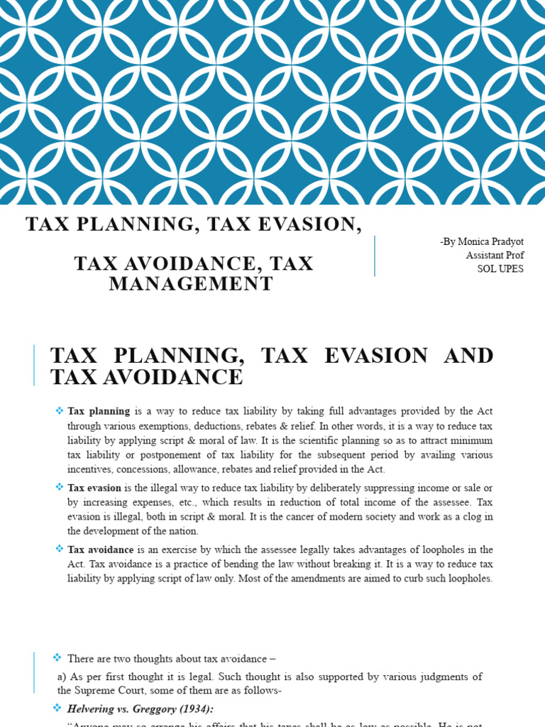 Tax Planning, Tax Evasion, Tax Avoidance, Tax Management | PDF | Tax ...