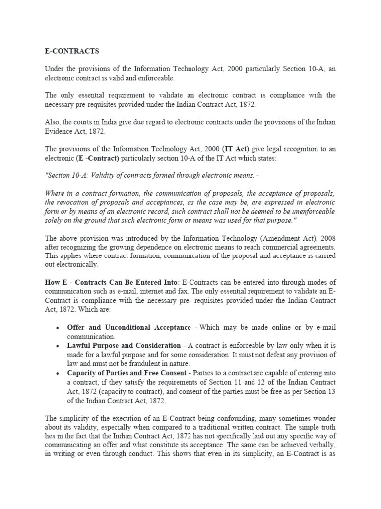 Notes E contracts | PDF | Evidence (Law) | Offer And Acceptance