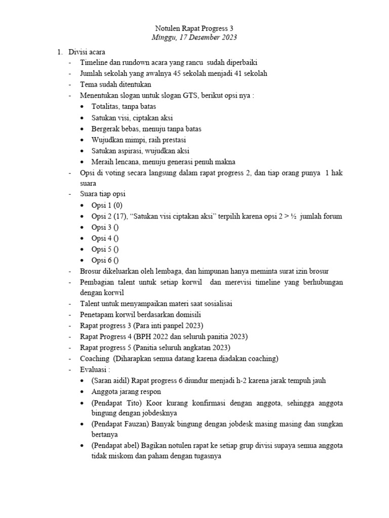 Notulen Rapat Progres 3 | PDF | Karier & Perkembangan