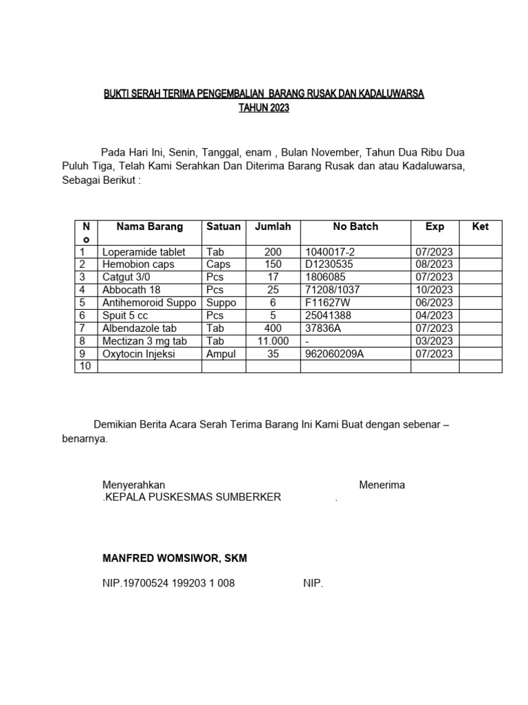 Bukti Serah Terima Obat Exp Pdf