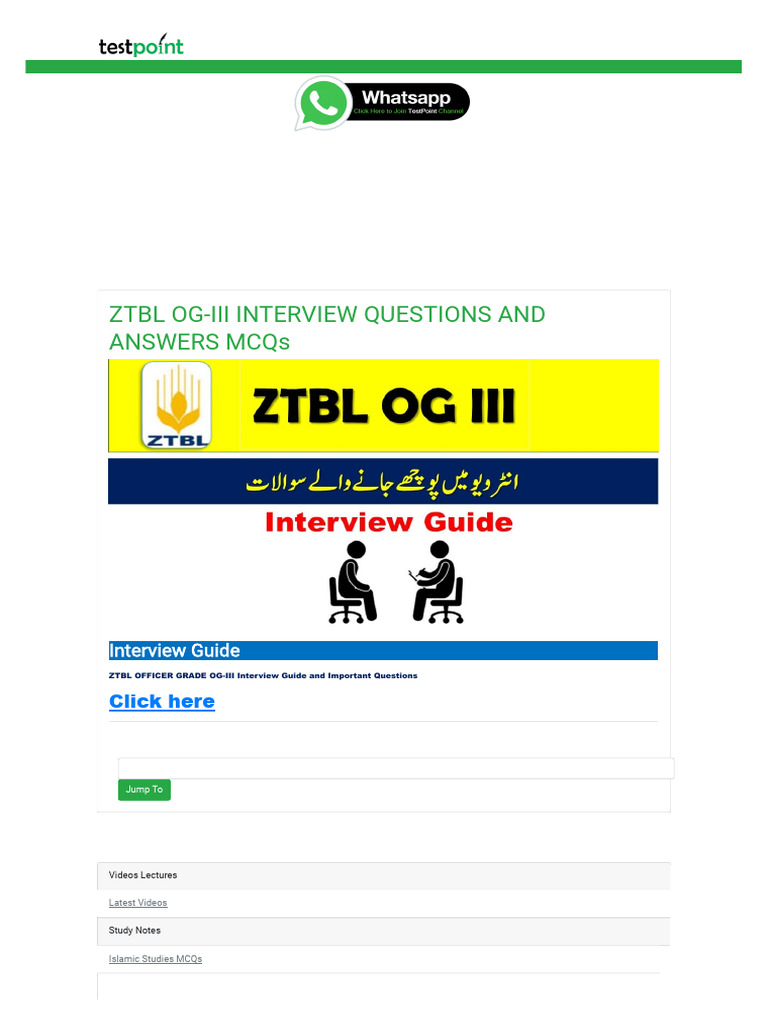 ZTBL OG-III Interview Questions and Answers | PDF | Pakistan | Multiple ...