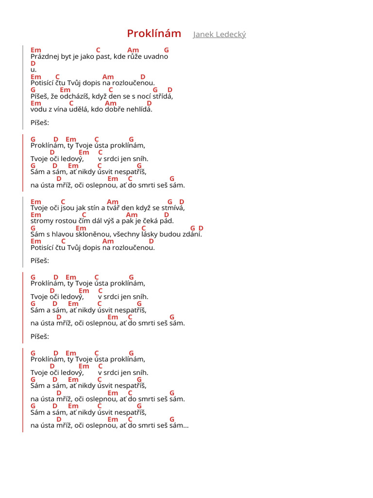 Janek Ledecký - Proklínám - Akordy | PDF