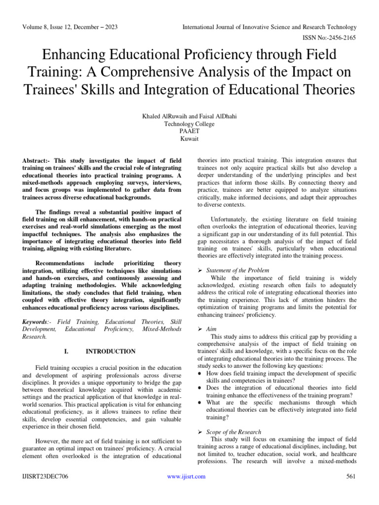 Enhancing Educational Proficiency Through Field Training: A ...