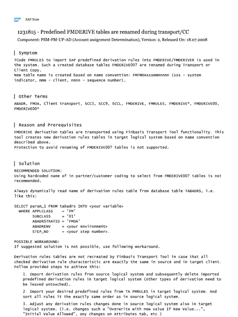 Pre Define FMDERIVE Table | PDF