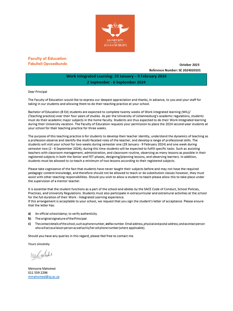 2024 Second Year Information and Acceptance Letter | PDF