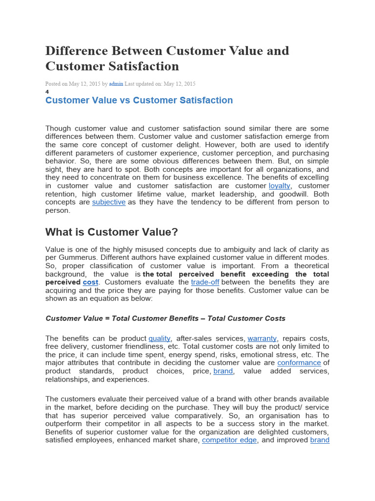 Understanding Customer Value vs Satisfaction | PDF | Marketing | Sales