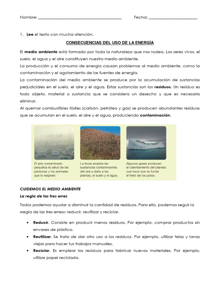 Ciencias COMPRENSIÓN LECTORA AHORRAR ENERGÍA | PDF | Residuos | Reciclaje