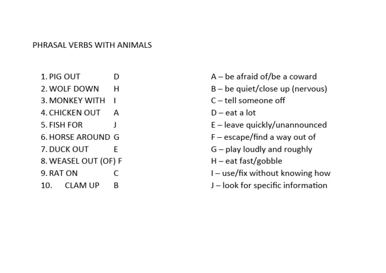 Phrasal Verbs With Animals | PDF