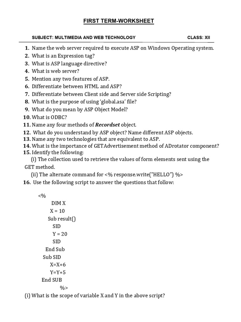 CBSE Worksheets For Class 12 Multimedia and Web Technology | PDF
