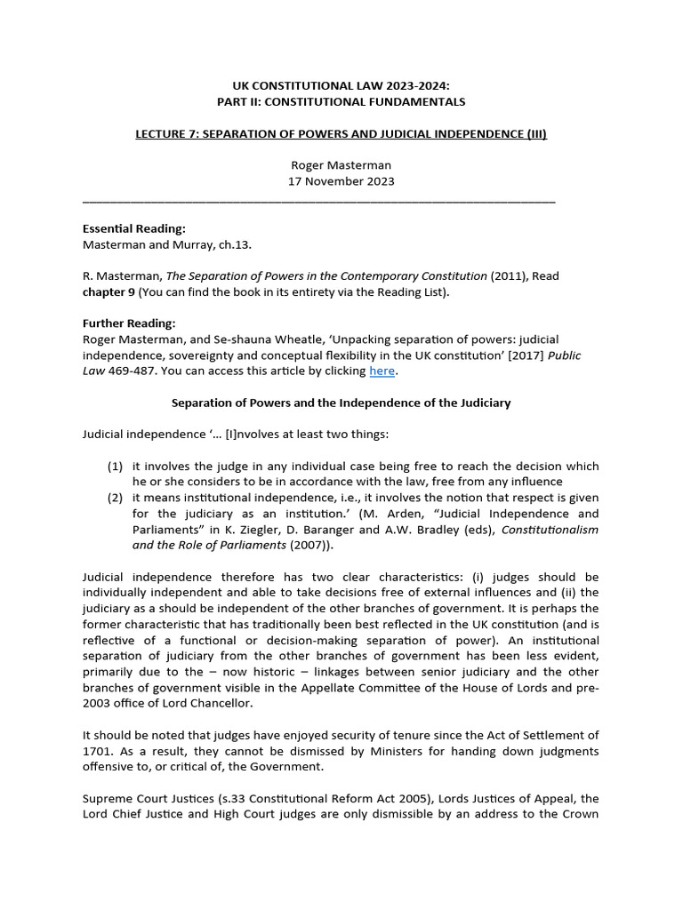 Lecture 7 - Separation of Powers III | PDF