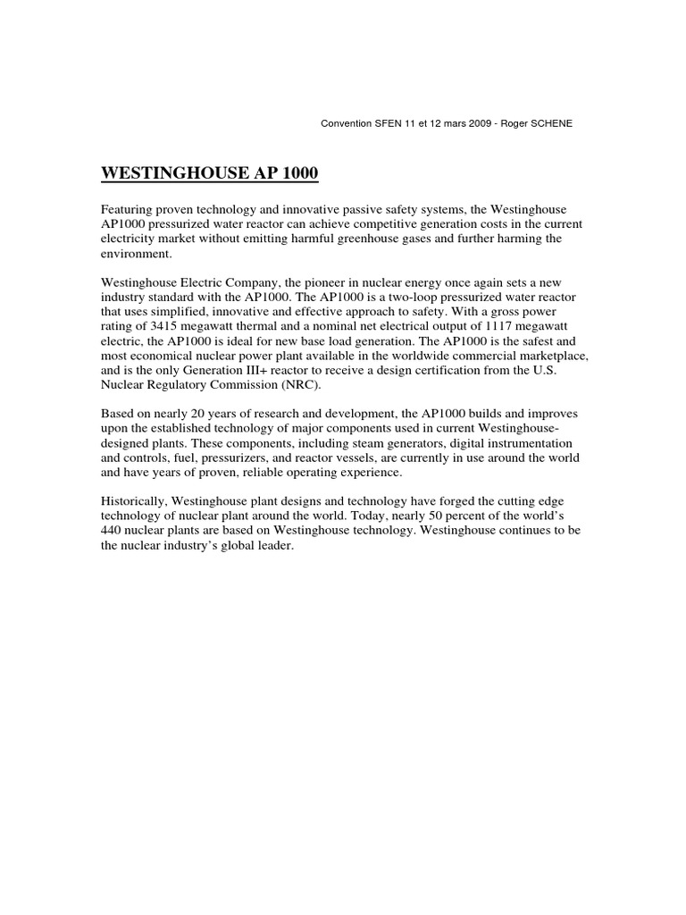 Westinghouse AP1000 Reactor Overview | PDF