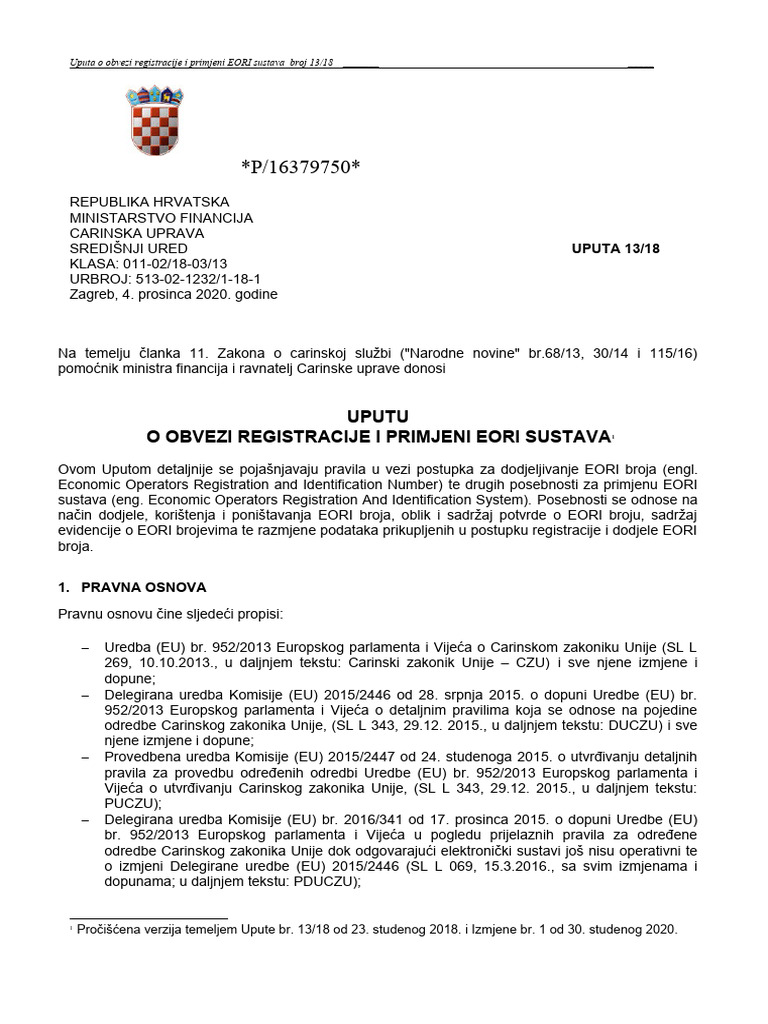 EORI Uputa 13 - 18 PROcIscENA VERZIJA | PDF