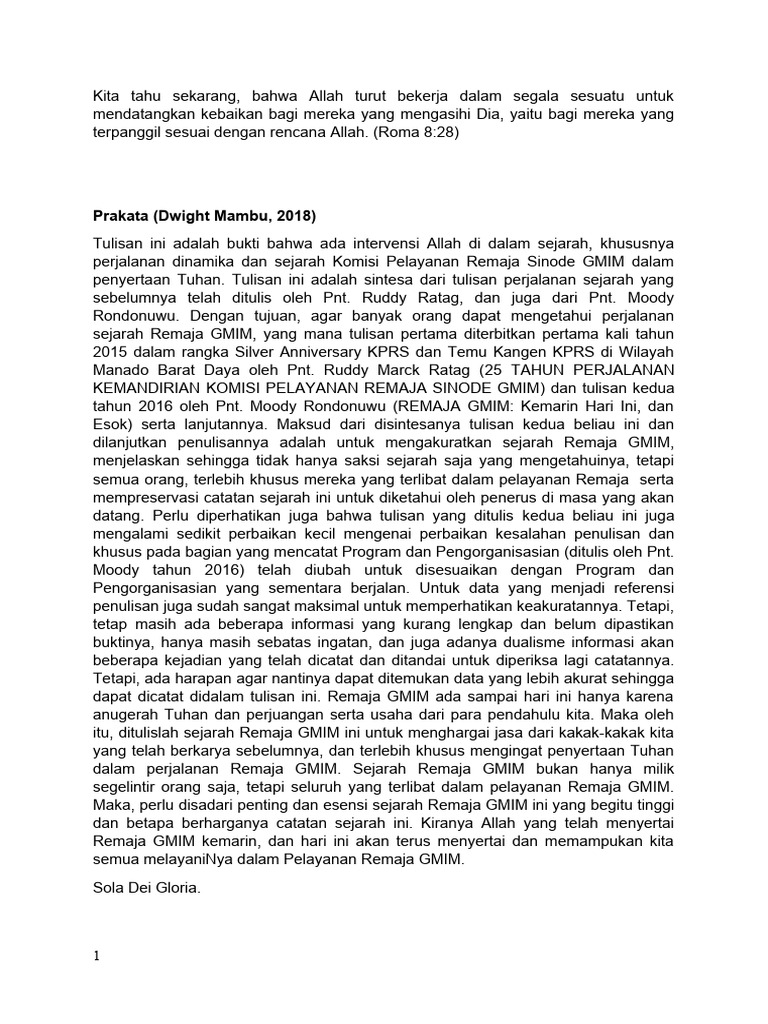 Sejarah Remaja GMIM 2018 | PDF