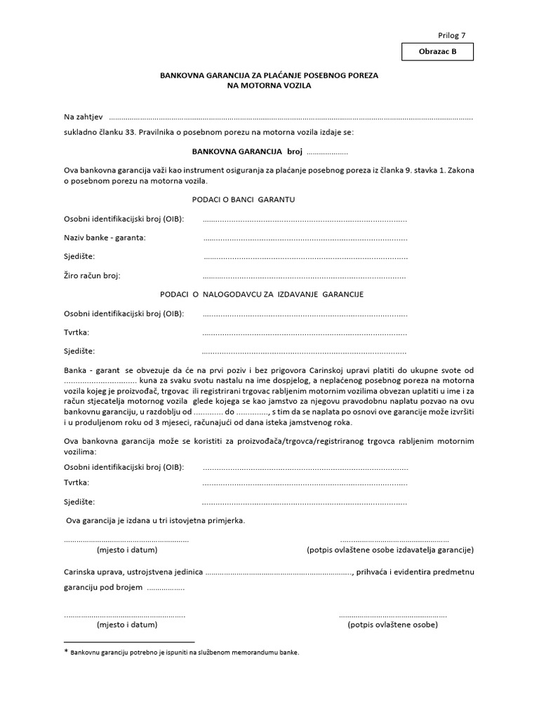 Prilog 7 Obrazac B | PDF
