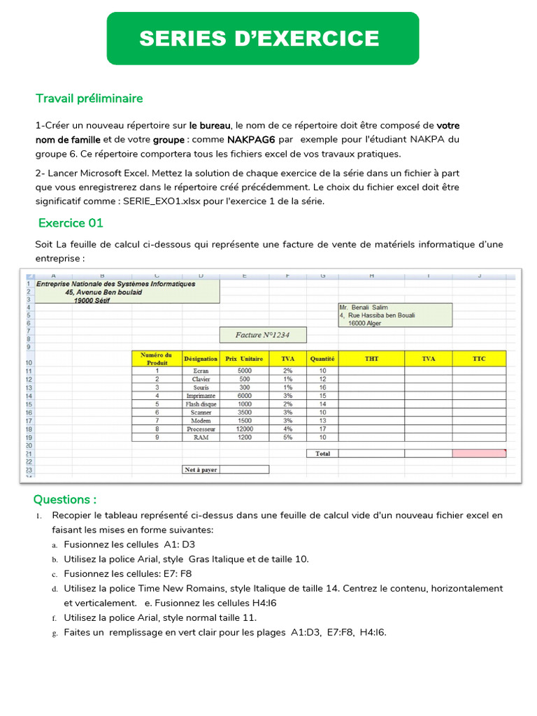 TP Excel | PDF | Microsoft Excel | Taxe sur la valeur ajoutée