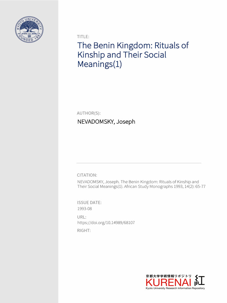 The Benin Kingdom: Rituals of Kinship and Their Social Meanings | PDF ...