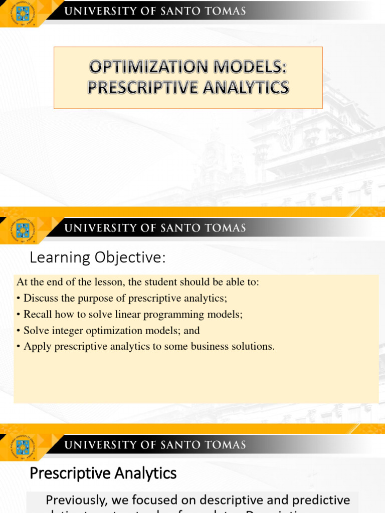 Module 8a Prescriptive Analytics Optimization Models Pdf