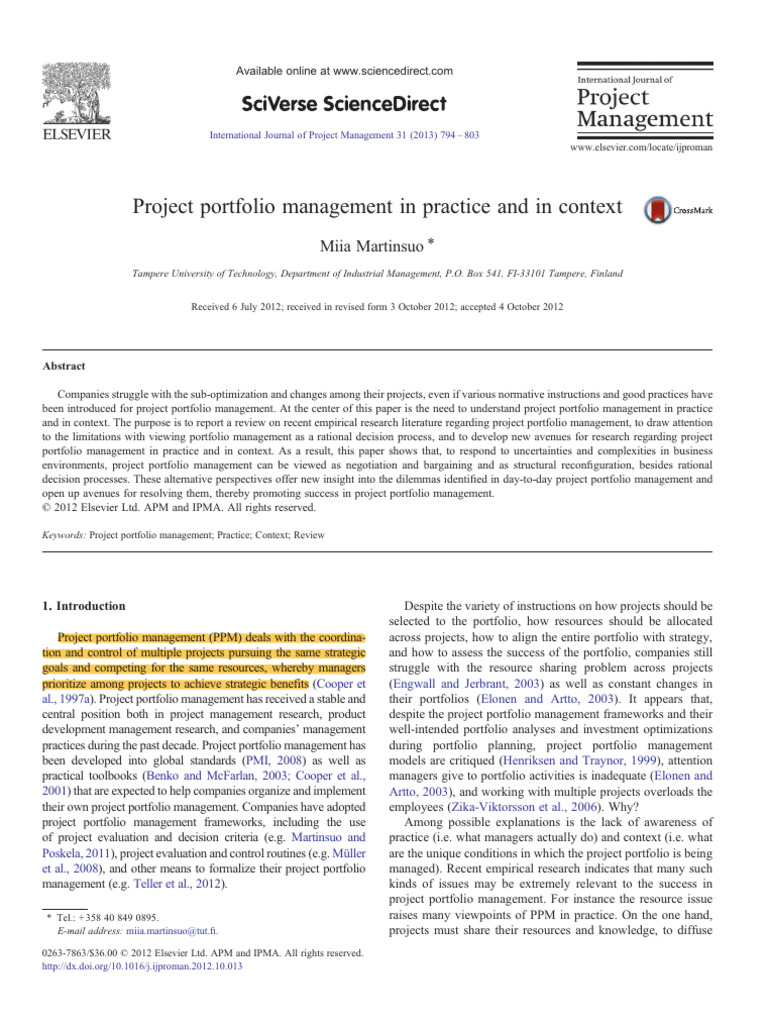 Project Portfolio Management in Practice and in Context | PDF ...