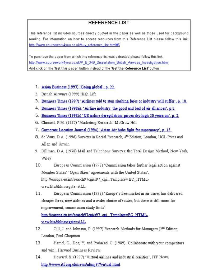 Reference List | PDF | Airlines | Aviation