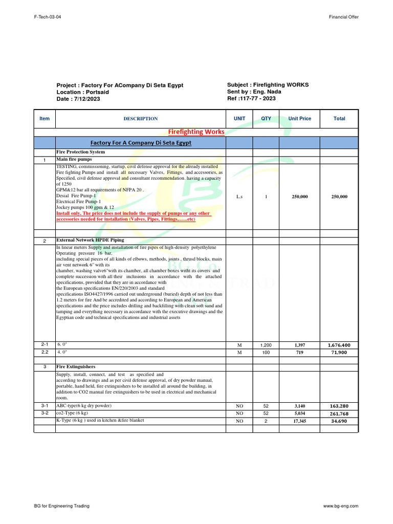 Fire Protection System Proposal for ACompany | PDF | Pipe (Fluid ...