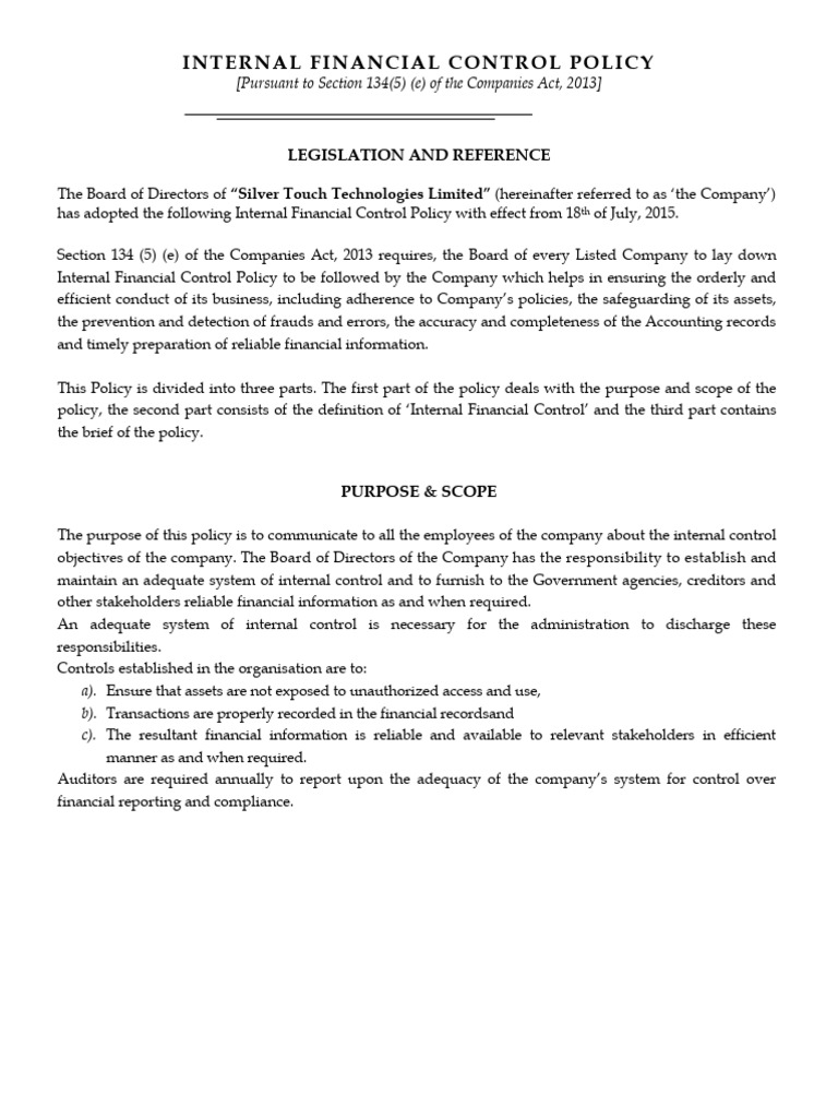 IFC - Policy - Cheat Sheet | PDF | Internal Control | Business