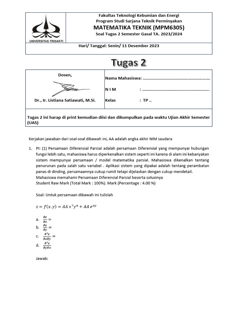 Soal Tugas 2 Matematika Teknik TP Gasal 2023 2024 | PDF