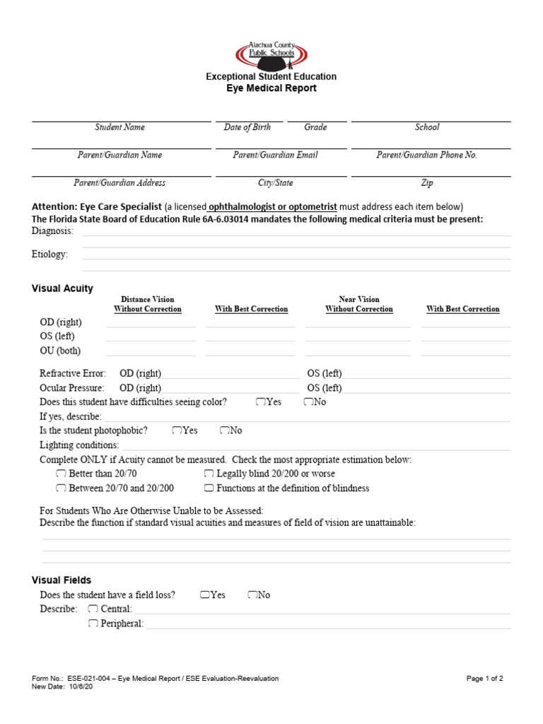 ESE-021-004_-_Eye_Medical_Report | PDF | Optometry | Visual Impairment