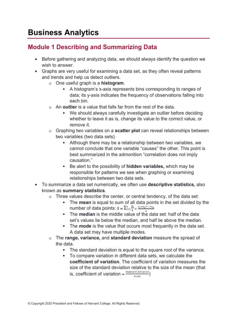 Business Analytics Course Summary | PDF | Standard Deviation | Sample Size Determination