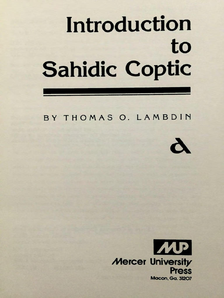 Lambdin T.O. - Introduction To Sahidic Coptic | PDF