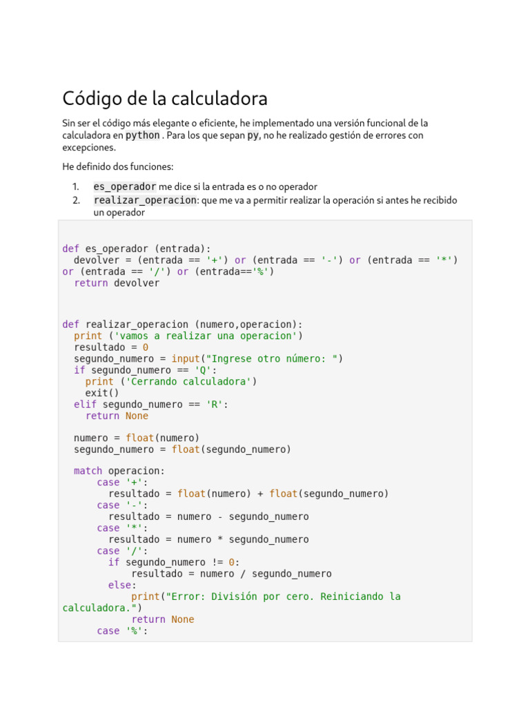 Calculadora | PDF | Python (lenguaje de programación) | Algoritmos