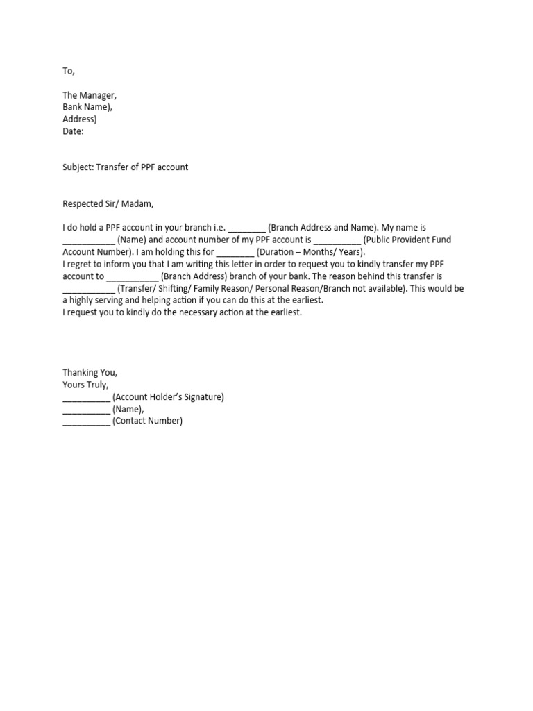 PPF Account Transfer Request Template | PDF