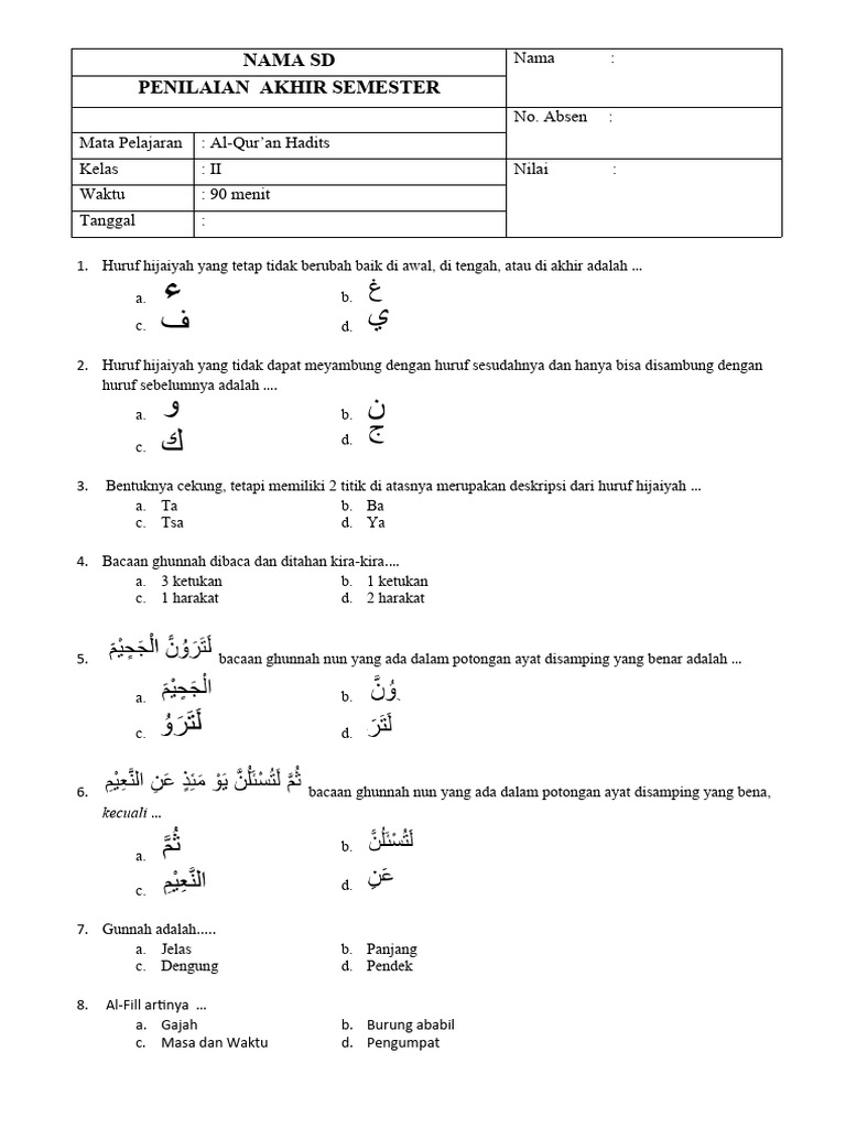 Soal Pas Qurdis Kelas 2 | PDF