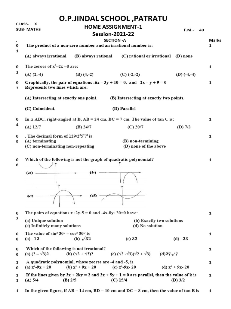 Class 10 Term 1 Prep. | Download Free PDF | Equations | Asana