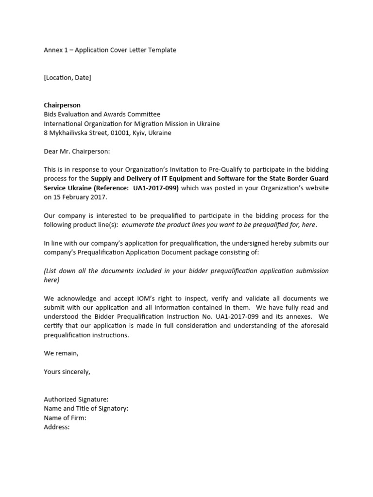 Annex 1 - Application Cover Letter Form | PDF