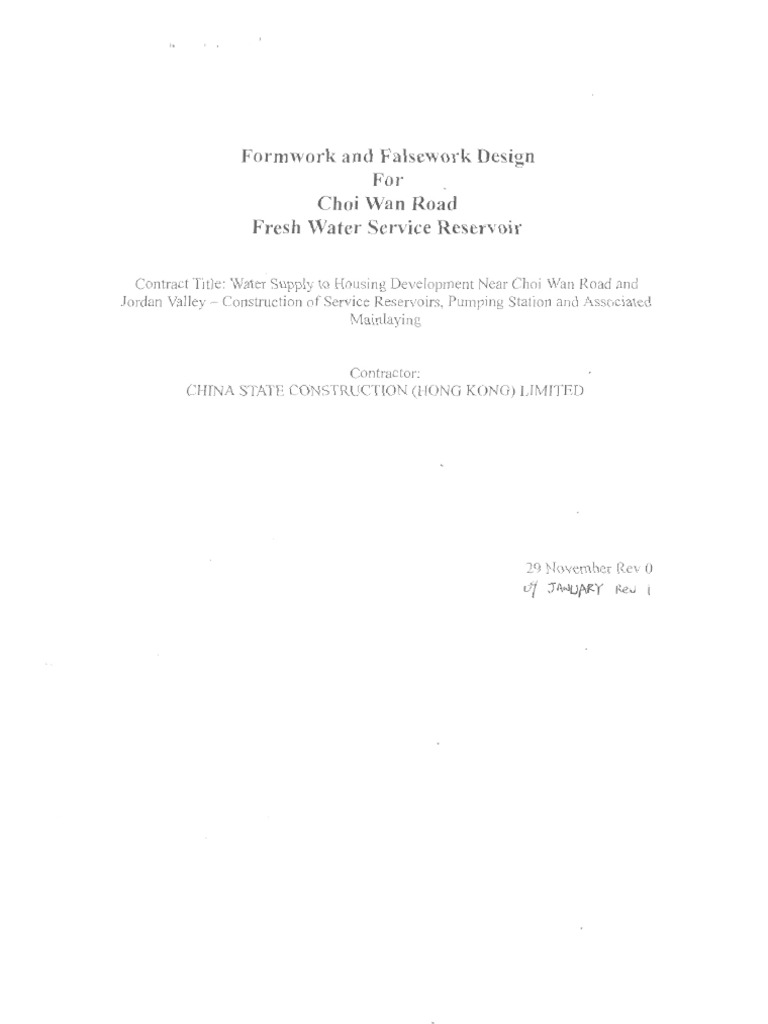 Formwork and Falsework Design For Service Reservoir | PDF
