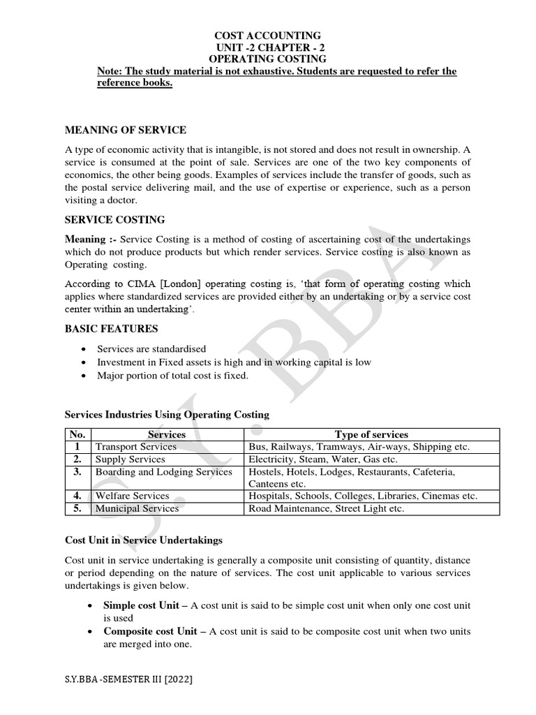 Operating or Service Costing 2022-23 | PDF | Goods | Passenger