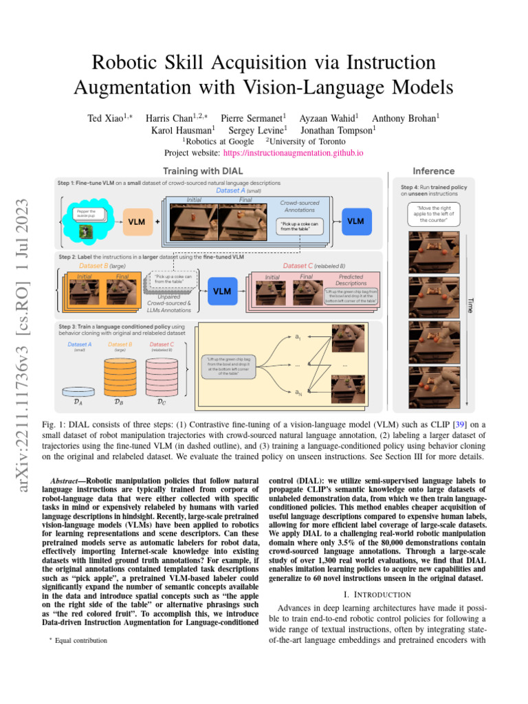 Robotic Skill Acquisition Via Instruction Augmentation With Vision