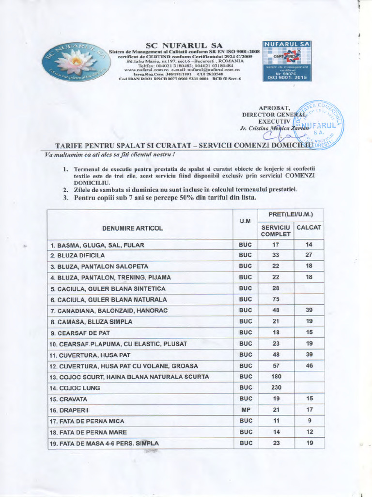 04 Tarife Comenzi Domiciliu | PDF