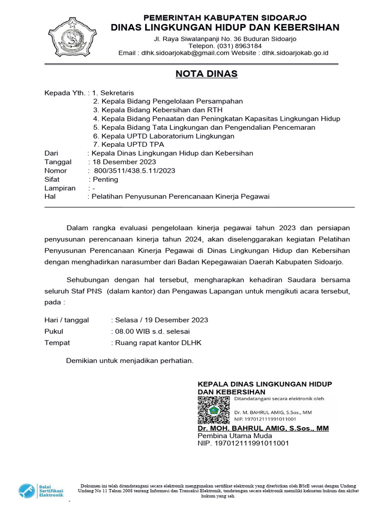 Nota Dinas Pelatihan Penyusunan Perencanaan Kinerja | PDF Nota Dinas Pelatihan Penyusunan Perencanaan Kinerja | PDF